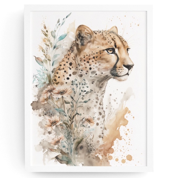 Art | Cute Floral Cheetah Watercolor Wall Art Illustration Print Poster ...